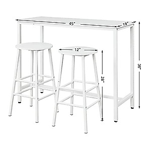 COSTWAY 3-Piece Pub Table Set, Bar Table with 2PCS Backless Bar Stools, Fashionable Simple Style, Kitchen Counter Height Dining Design, Breakfast Table Set for Kitchen, Restaurant, Small Space (White)