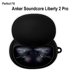 Geiomoo Silicone Carrying Case Compatible with Anker Soundcore Liberty 2 Pro, Portable Scratch Shock Resistant Cover with Carabiner (Black)