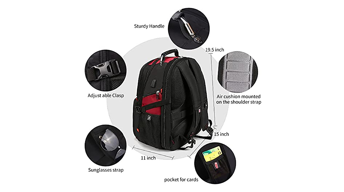 SHRRADOO Large Travel Laptop Backpack with USB Charging