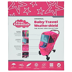 First Essentials Stroller Rain Cover Universal, Baby Travel Weather Shield, Windproof Waterproof, Protect from Dust Snow (Pink)