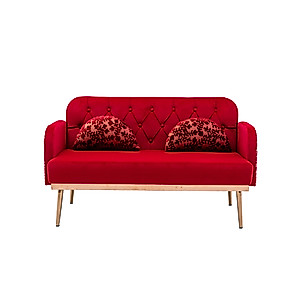 Small Velvet Couch, 55" Accent Sofa, Mid Century Modern Velvet Fabric Couch, Recliner Couch Accent Sofa Loveseat Sofa with Metal Feet, 600 Pounds Weight Capacity (Red, 55")