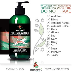 Pure Hemp & Salmon Oil for Dogs and Cats - Omega Skin Care Remedy for Dandruff, Shedding, Allergy & Itchy Skin Relief - Joint Supplement for Pet Arthritis - Skin & Coat Vitamins Pets Love - 8 oz