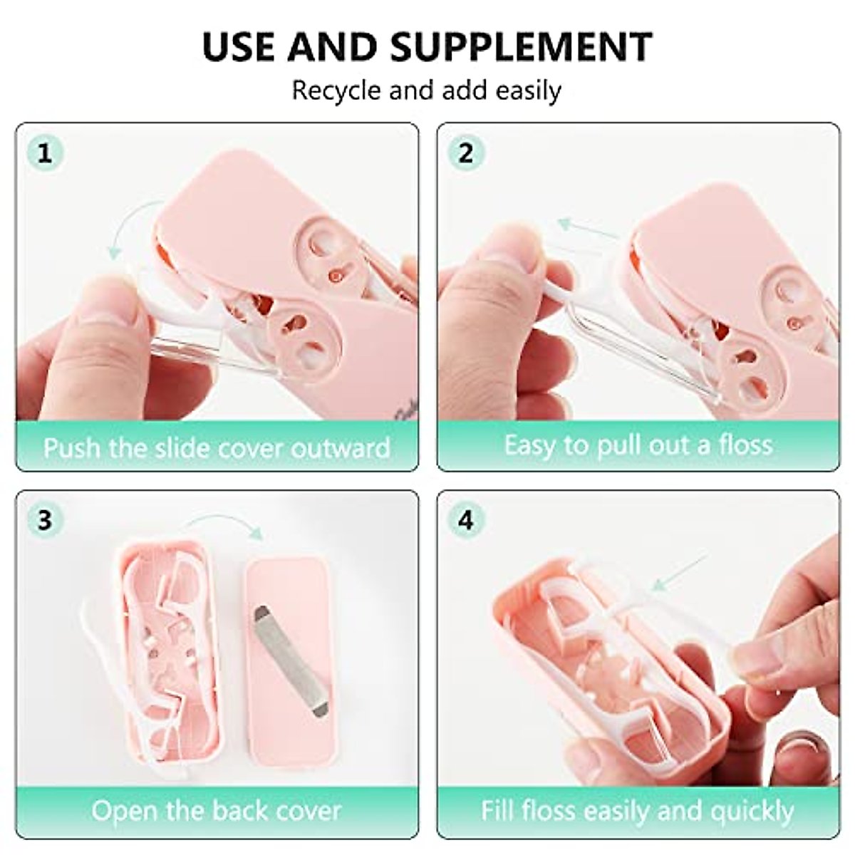 Portable Dental Floss Picks Dispenser Floss Holder Upgrade Automatic Travel Case Floss Dispenser Refillable Floss Box Professional Floss Pick Organizer for Teeth Cleaning (4 Pack)