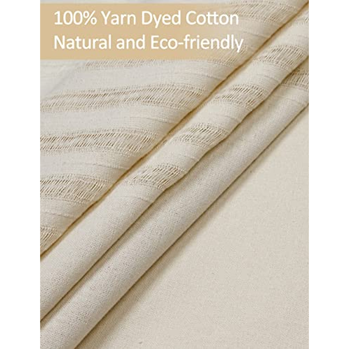 SUMGAR Cotton Shower Curtain Boho Farmhouse Shower Curtains for Bathroom with Tassels & Jacquard Striped Window, Beige Fabric Fringe Shower Curtain Set with Hooks, 72" x 72"