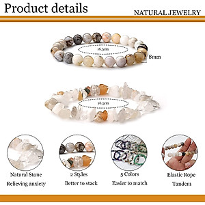 FINREZIO 10PCS Natural Gemstone Bead Bracelets for Men Women Semi-precious Beaded Bracelets Chakra Crystal Healing Bracelets Irregular Chips Beads Bracelet Stretch Relief Reiki Yoga Bracelet 6mm 8mm