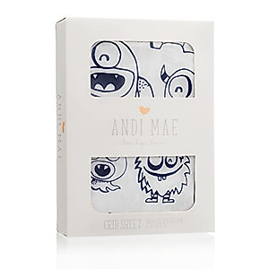 Andi Mae Crib Sheet - Blue Monsters - 100% Jersey Cotton - Fits Standard Crib or Toddler Mattresses