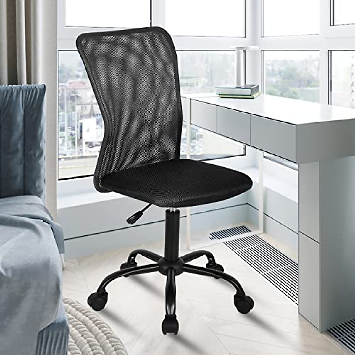 Basic Black Mid-Back Mesh Office Chair - Small, Height-Adjustable, Swivel, No Arms, Rolling