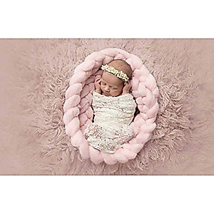 Matissa Newborn Baby Photography Props Braided Rope Basket Filler Photography Background Rug Blanket (Light Pink)