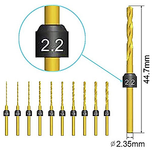 ARROWMAX Mini Twist Drill Bits Set, Size Marked, 0.6mm-2.2mm, Titanium Coated High Speed Steel Micro Drill Bits, 3/32-Inch Shank, Hole Drilling Tool for DIY, Jewelry, Amber, Beads, Aluminum, Copper, Wood (SetA)