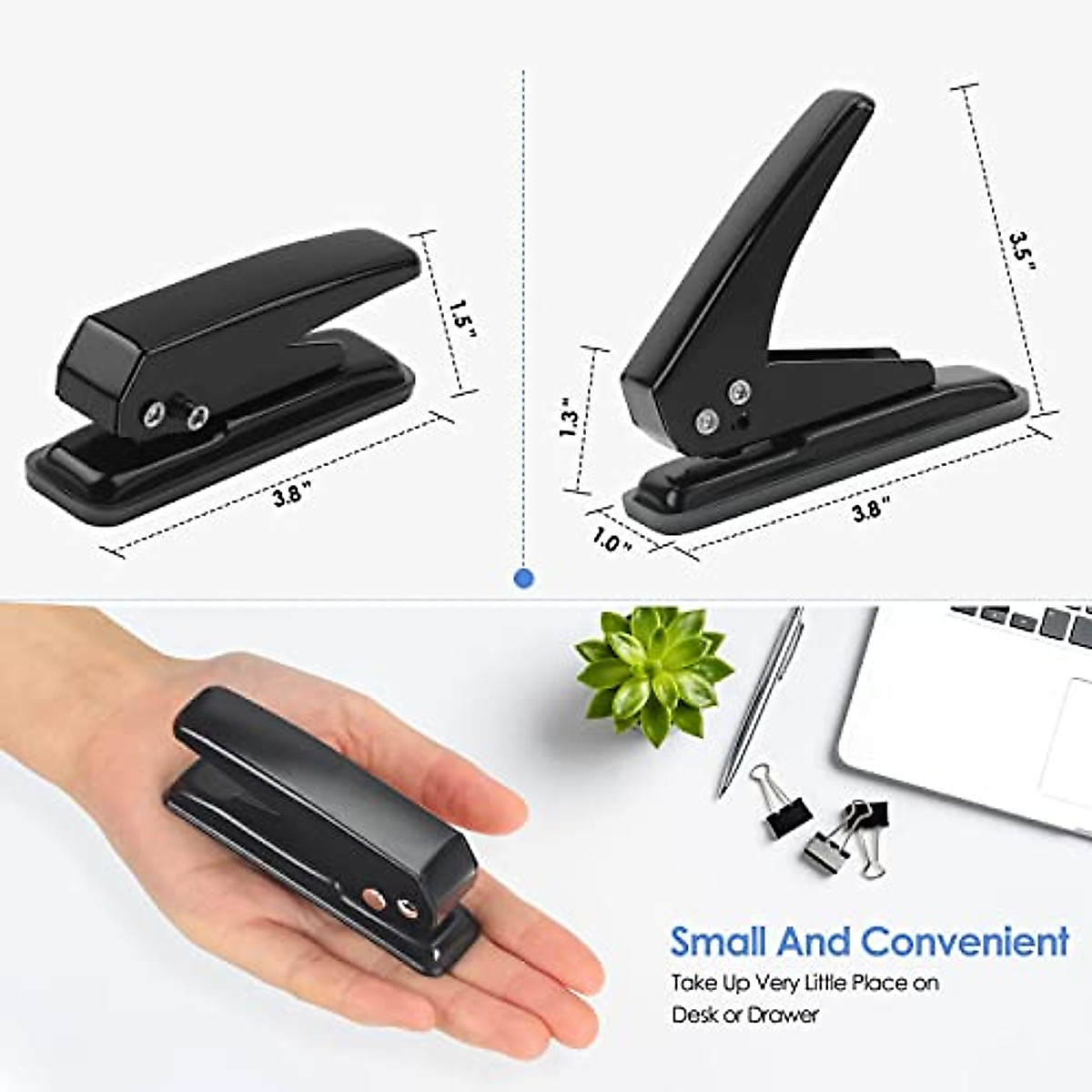 MROCO Hole Punch 1/4" Hole Puncher Single Hole Punch One Hole Punch 1 Hole Punch with Non-Skid Base for Paper, Card, Plastic, Leather, Tag, Chipboard and Art Project, 20 Sheets Punch Capacity, Black