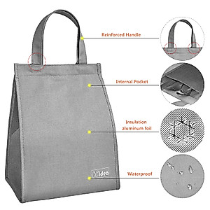 CCidea Lunch Bag for Women Men,Simple Insulated Lunch Box,Reusable Lunch Boxes for Office Work Travel(Grey with Velcro)