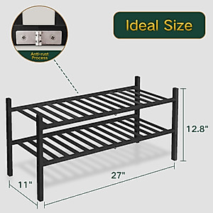 Z&L HOUSE 2-Tier Shoe Rack for Closet, Stackable Bamboo Shoe Rack for entryway, Hallway, Bathroom, Multifunctional Utility Free Standing Shoe Shelf Black