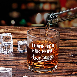Modwnfy Thank You Gifts, Thank You for Being Awesome Whiskey Glass, Appreciation Gifts for Awesome Dad Boss Teachers Friends Coworkers, Funny Old-Fashioned Glass for Christmas Birthday, 10 Oz