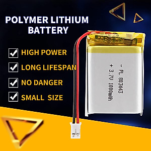 AKZYTUE 3.7V 1000mAh 803443 Lipo Battery Rechargeable Lithium Polymer ion Battery Pack with JST Connector