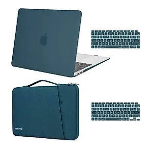 MOSISO Compatible with MacBook Air 13 inch Case 2022 2021 2020 2019 2018 Release A2337 M1 A2179 A1932 Retina Display Touch ID, Plastic Hard Shell&360 Protective Sleeve Bag&Keyboard Skin, Deep Teal
