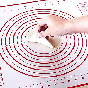 JC-Lee 2 Pieces Silicone Baking Mat Non-Slip Silicone Pastry Mat Non Stick for Fondant, Rolling Dough, Pie Crust, Pizza and Cookies - BPA Free Easy Clean Kneading Matts -Red 16 x 24 Inches