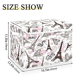 Kigai Storage Basket Beautiful Paris Eiffel Tower Storage Boxes with Lids and Handle, Large Storage Cube Bin Collapsible for Shelves Closet Bedroom Living Room, 16.5x12.6x11.8 In