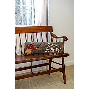 Chandler 4 Corners Artist-Designed Gone Fishing Too Hand-Hooked Wool Decorative Throw Pillow (8” x 24”)