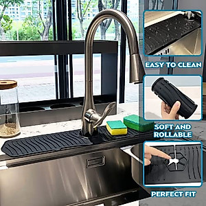 Luvitory Faucet Handle Drip Catcher Silicone Lengthened Mat, 24'' Splash Guard, Sink Guard for Kitchen Drying Mat Soap Sponge Accessories Tray Bathroom Bar Protection Black