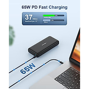 HenHot Power Bank, 65W 20000mAh Laptop Portable Charger - Fast Charging USB C PD 3.0 External Battery Pack Compatible with MacBook, Steam Deck, iPad, iPhone 14/13/12 Pro Max, Galaxy, Google Pixel