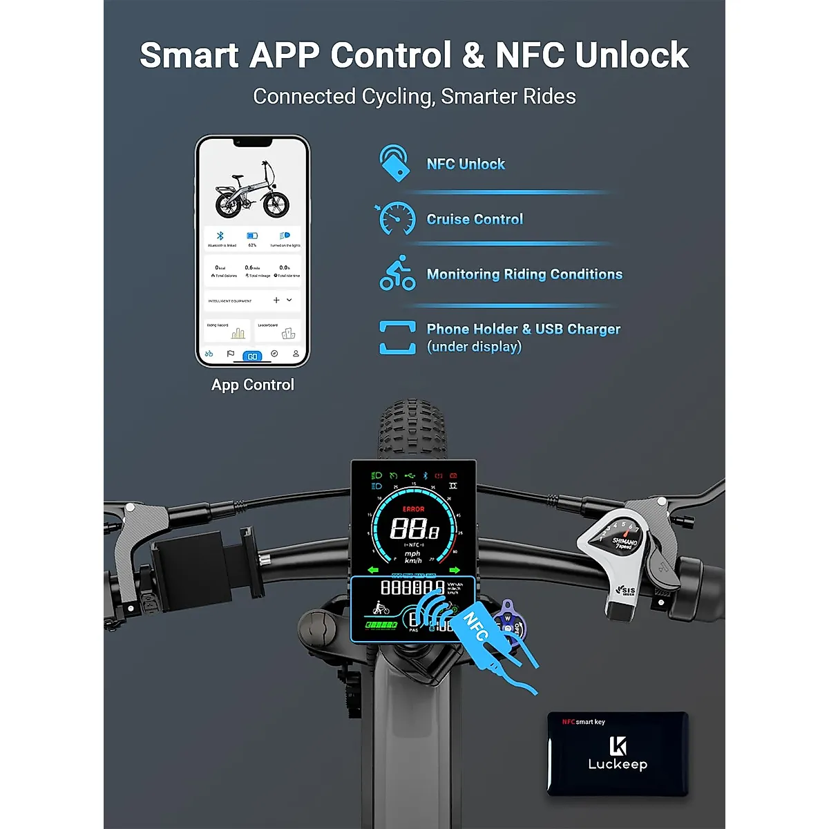 Luckeep Folding Electric Bike for Adults 1500W Peak Motor, 28MPH 60 Miles,720WH Removable Battery 20'' x 4.0 Fat Tire Ebikes for Adults with Hydraulic Brakes, NFC Unlock, APP, UL 2849 E-Bike