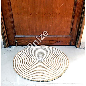 iinfinize Comforts Jute Round Floor Rug/Fancy Door mats Natural Be Wild Handwoven Jute Rug, Carpet for Bedroom Living Room Dining Room Jute 24"