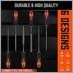 HORUSDY 6-Pieces Needle File Set, Hand Metal Files, Alloy Strength Steel Include Flat, Flat Warding, Square, Triangular, Round, and Half-Round File.