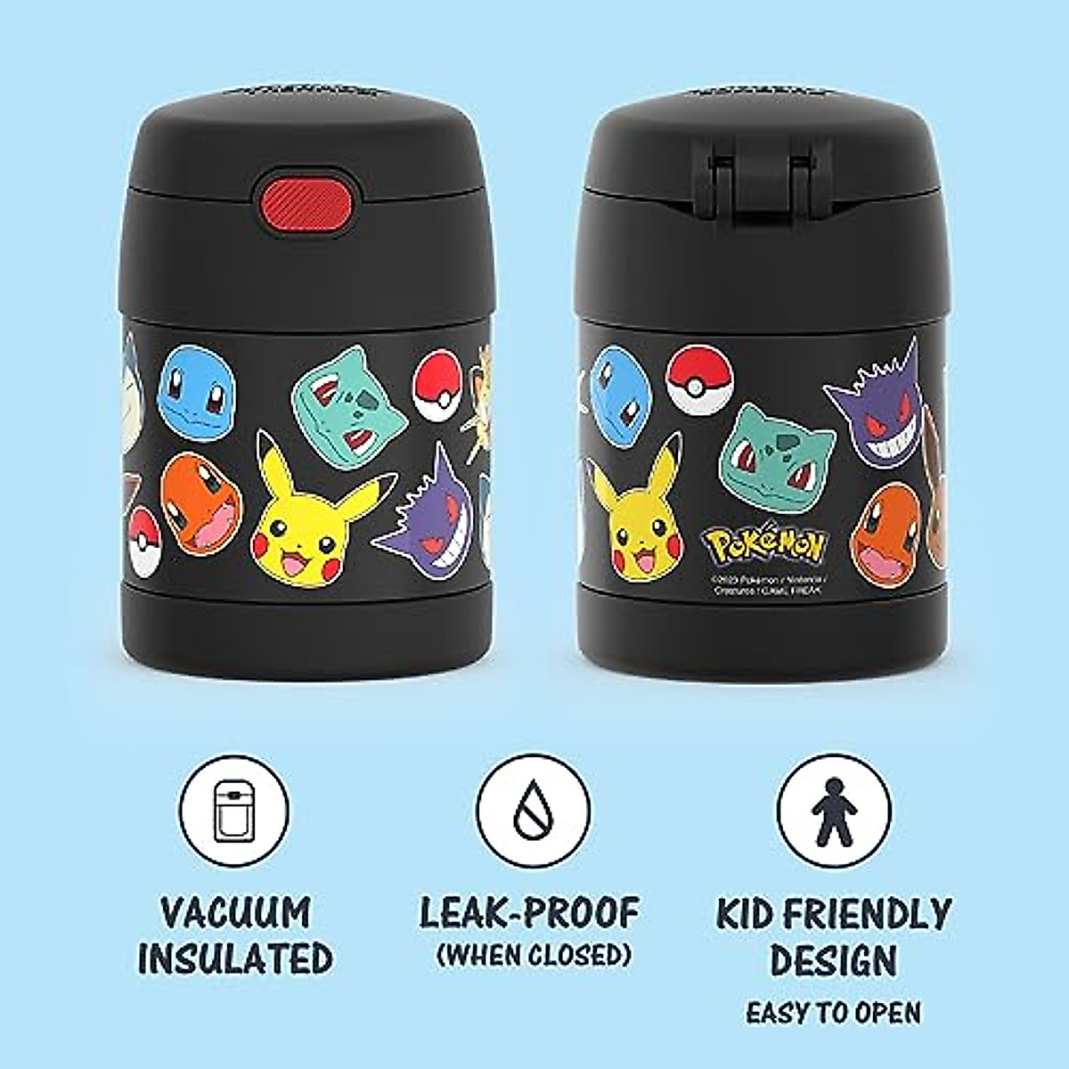 THERMOS FUNTAINER 10 Ounce Stainless Steel Vacuum Insulated Kids Food Jar with Spoon, Pokemon