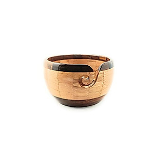 PrimeArt Steam beech Crafted Wooden Yarn Ball Storage Bowl with Spiral Yarn Dispenser & Decorative Rings Knitting Crochet Accessories 7X4