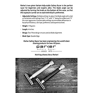 The Parker Variant ADJUSTABLE Double Edge Safety Razor, Customize your Shave with a Turn of the Dial from Mild to Aggressive - 5 Blades Included (SATIN CHROME)