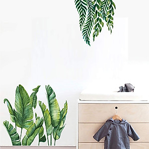 Green Leaf Tropical Plants Wall Stickers, HOLENGS Nature Banana Leaves Peel and Stick Wall Decals, Waterproof DIY Wall Decor Art Home Decorations for Kids Girls Baby Living Room Bedroom