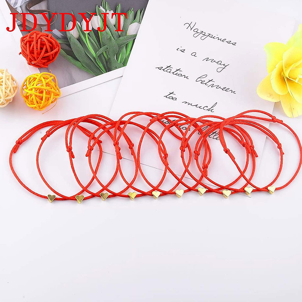 YJT Heart Wish Bracelet/Anklet That Fall Off Make A Wish Red String Bracelets for Women Teen Girls Handmade Jewelry Adjustable 7" to 11.8", 10 pc
