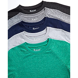iXtreme Boys' Active T-Shirt - 5 Pack Performance Dry-Fit Short Sleeve Sports Tee - Athletic Workout Shirt for Boys (6-18), Size 6-7, Green/Navy/White/Black/Grey Marble