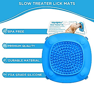 Aquapaw Premium XL Licking Mat for Dogs & Cats | Non-Slip Slow Feeding Mat for Food, Treats, Peanut Butter | Dog Anxiety Relief & Boredom Reducer with Suction Cups | Great for Bathing, Grooming - Blue