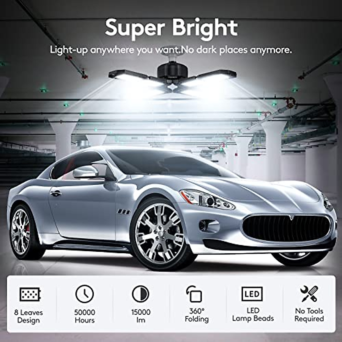 Bright Garage Light Fixture, LED Shop Light Bulbs for Garage, LED Lighting for Basement Ceiling Adjustable LED Garage Lighting Panel, Deformable Garage Light Workshop