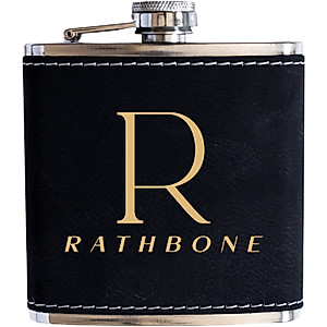 Personalized Flask For Wedding Gift. Customized Flask Gift Set. Engraved Leatherette Flask With Optional Gift Box For Groomsmen Gifts. Engraved Flask (Black & Gold)