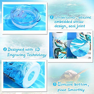 Qinyoung 3 Pcs Sea Turtle Gifts for Women Funny Birthday Gifts 20oz Blue Tumbler Who Loves Turtles Makeup Bags Don't Forget You Are Turtley Awesome Keychain for Ocean Beach Themed Party Mothers Day