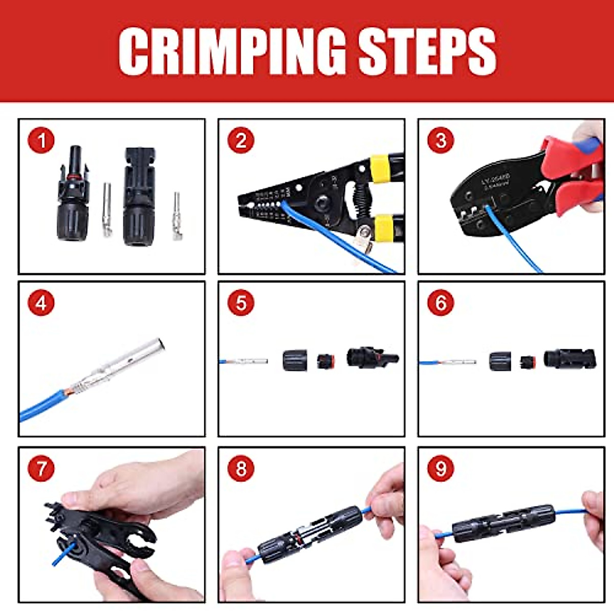 DEWINNER 39PCS Solar Crimping Tool Kits MC4 for 2.5/4/6mm², Wire Cable Cutter for AWG26-10 with 6 Sets Solar Panel Wire Connector