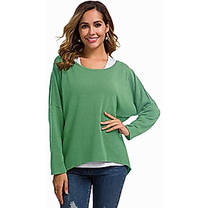 UGET Women's Oversized Baggy Off Shoulder Long Batwing Sleeve Loose Fitting Pullover Casual Comfy Fall T-Shirt Sweaters Tops XX-Large Light Green X-Large Light Green
