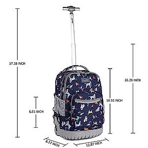 Tilami Rolling Backpack, 18 inch Shoulder Drop, Concealed Pockets and Wheel Cover, Roller Backpack for Boys and Girls (Dog Blue)