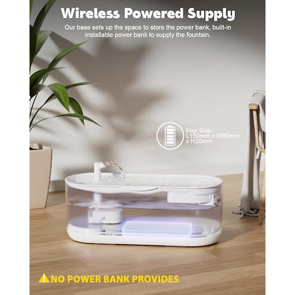 YauYik Cat Water Fountain with Wireless Pump, 78 fl oz/2.3L Ultra-Quiet Automatic Pet Water Fountains for Cats and Dogs, Cat Dispenser Bowl for Drinking with Smart LED Light & 3 Flow Modes