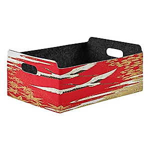 ALAZA Cranes Cherry Maple Leaf Storage Bins Foldable Felt Storage Basket for Closet Nursery Office 13.7 x 5.1 x 10.2 Inch