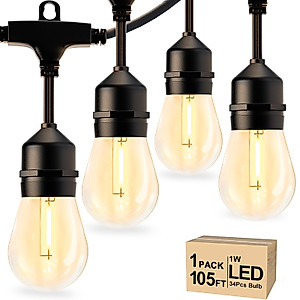 Svater Outdoor String Lights Led, 105FT Commercial Grade Patio Lights with 1W Dimmable S14 Shatterproof Bulbs, Warm White and Weatherproof Strand - UL Listed Heavy-Duty Café Lights, Market Lights