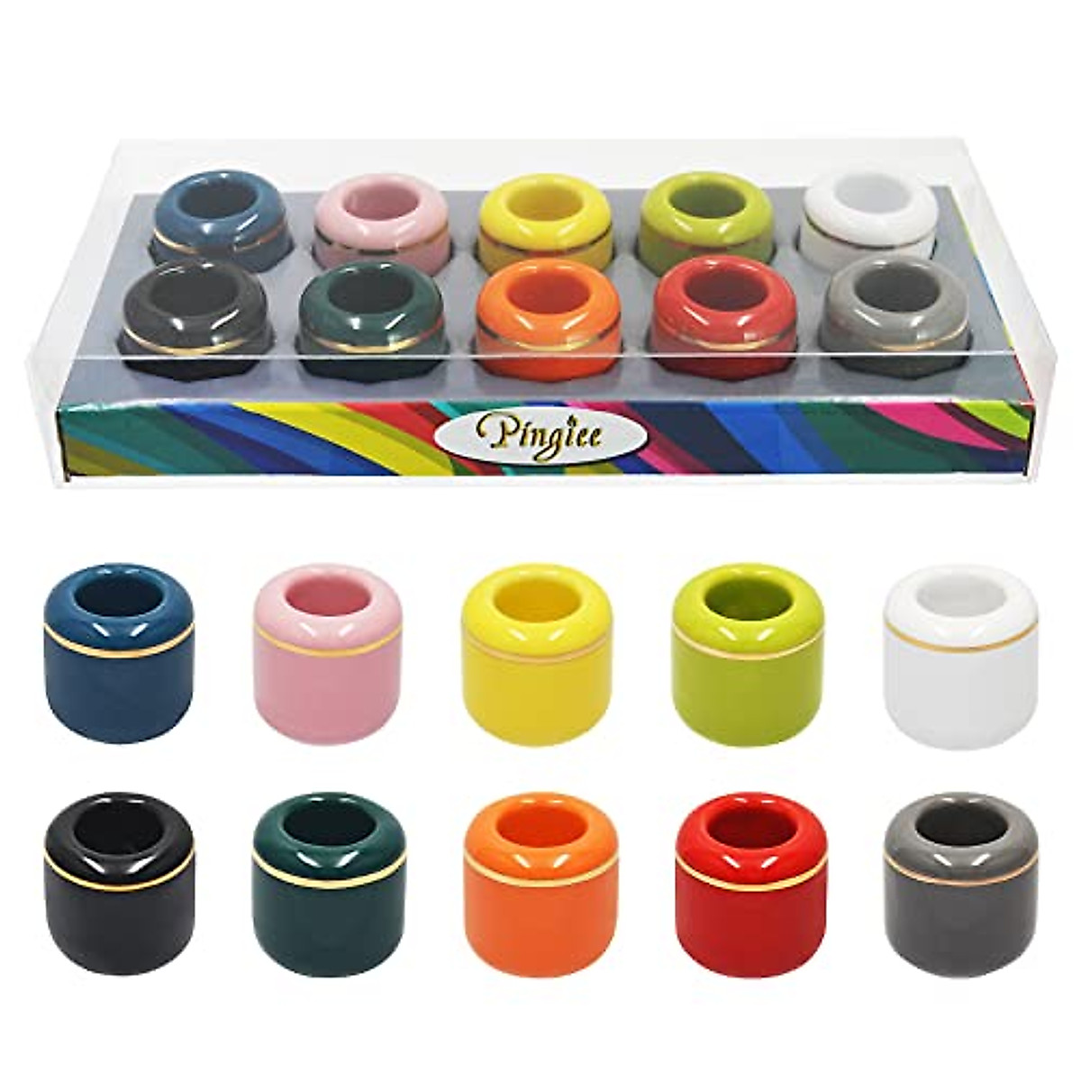 Pingiee 10 pcs Ceramic Chime Candle Holder Set, Great for Casting Chimes, Rituals, Spells, Vigil, Witchcraft, Wiccan Supplies & More (Gold+Assorted)