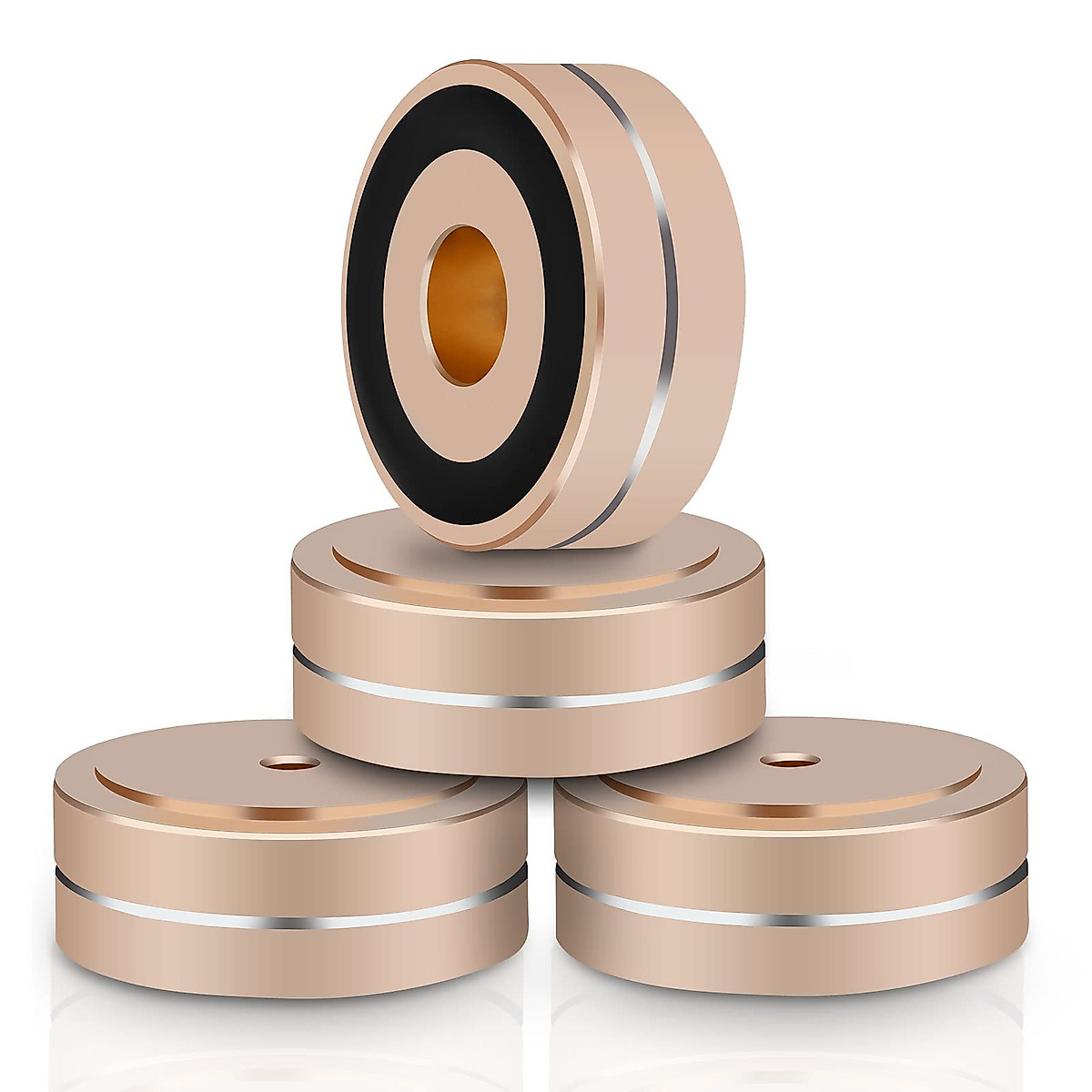 Monosaudio Speaker Isolation Feet 4 Pcs 40x15mm Aluminum Feet Subwoofer Isolation Feet with Non-Slip Rubber Rings/Adhesive/M4 Screws for Audio,Speakers,Subwoofers,Amplifier,DAC,Turntable(Gold)