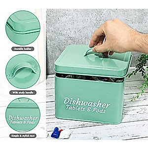 Webake Dishwasher Pod Container Tablet Holder, Farmhouse Metal Dishwasher Pods Storage Container with Lid for Kitchen Organization and Storage