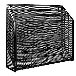 Amazon Basics 3 Tier Wall Mounted File Organizer, Metal Mesh Hanging Office Holder, Black