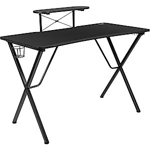 Flash Furniture Mallot Black Gaming Desk with Cup Holder, Headphone Hook, and Monitor/Smartphone Stand