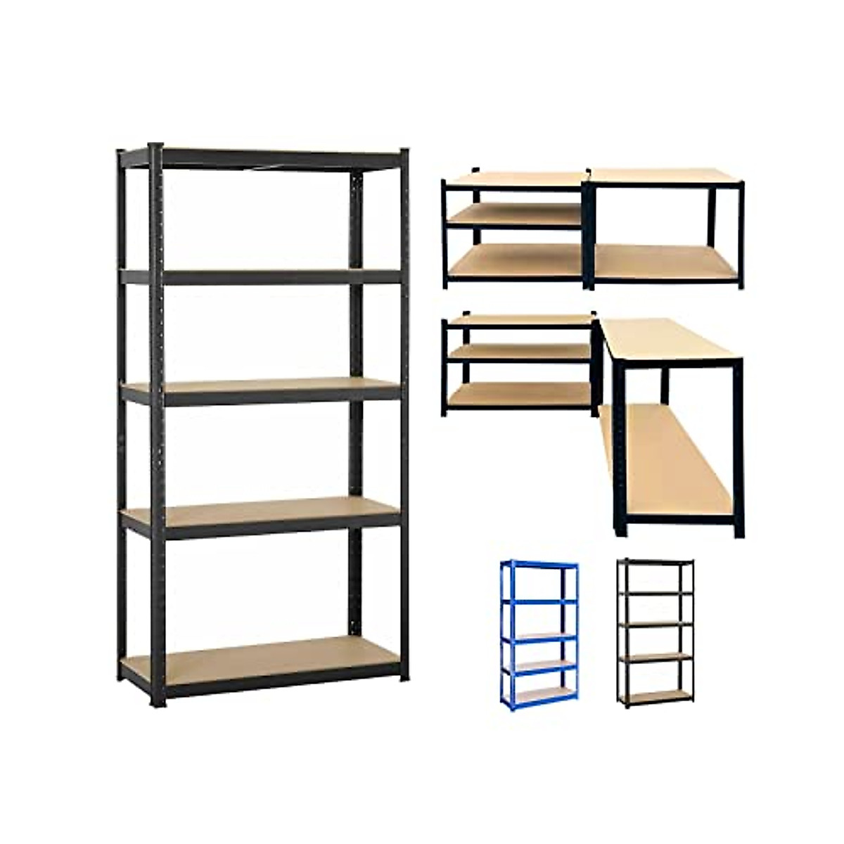 Heavy Duty 5 Tier Boltless Shelving Unit Warehouse Garage Shed Utility Home Storage Rack, Adjustable - Can be Split to Create 2 Separate Shelf Units | 71" H x 35" W x 16" D, Black