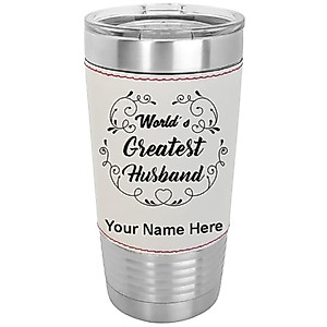 LaserGram 20oz Vacuum Insulated Tumbler Mug, World's Greatest Husband, Personalized Engraving Included (Faux Leather, Baseball Style)